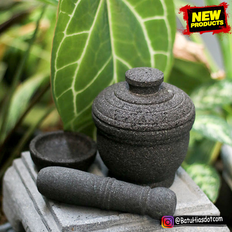 ( Gratis Cobek Sambal ) Mandiri Stone - Lumpang Tutup dan Alu Batu Lava ...