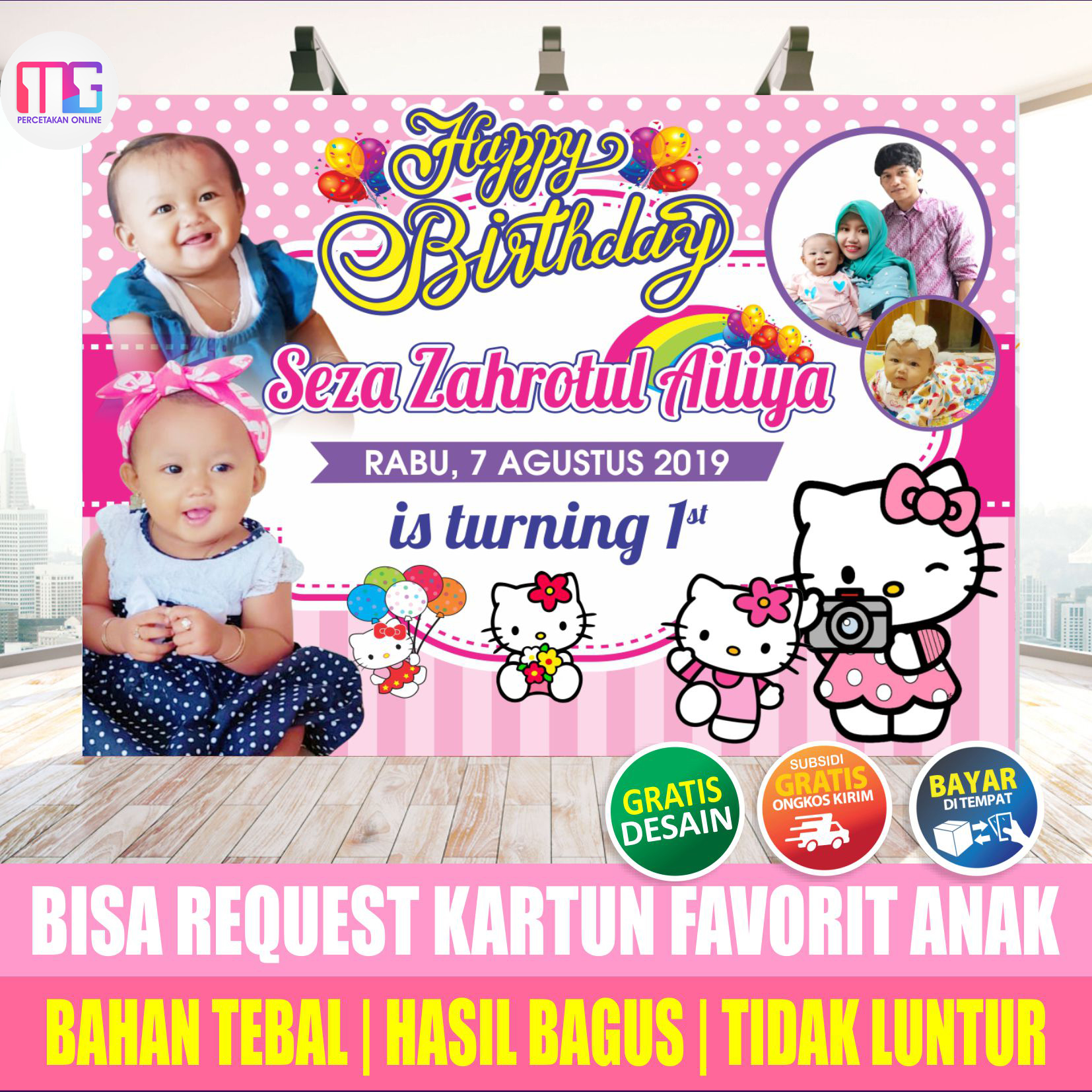Cetak Banner Spanduk Ulang Tahun Ultah Anak perempuan karakter hello ...