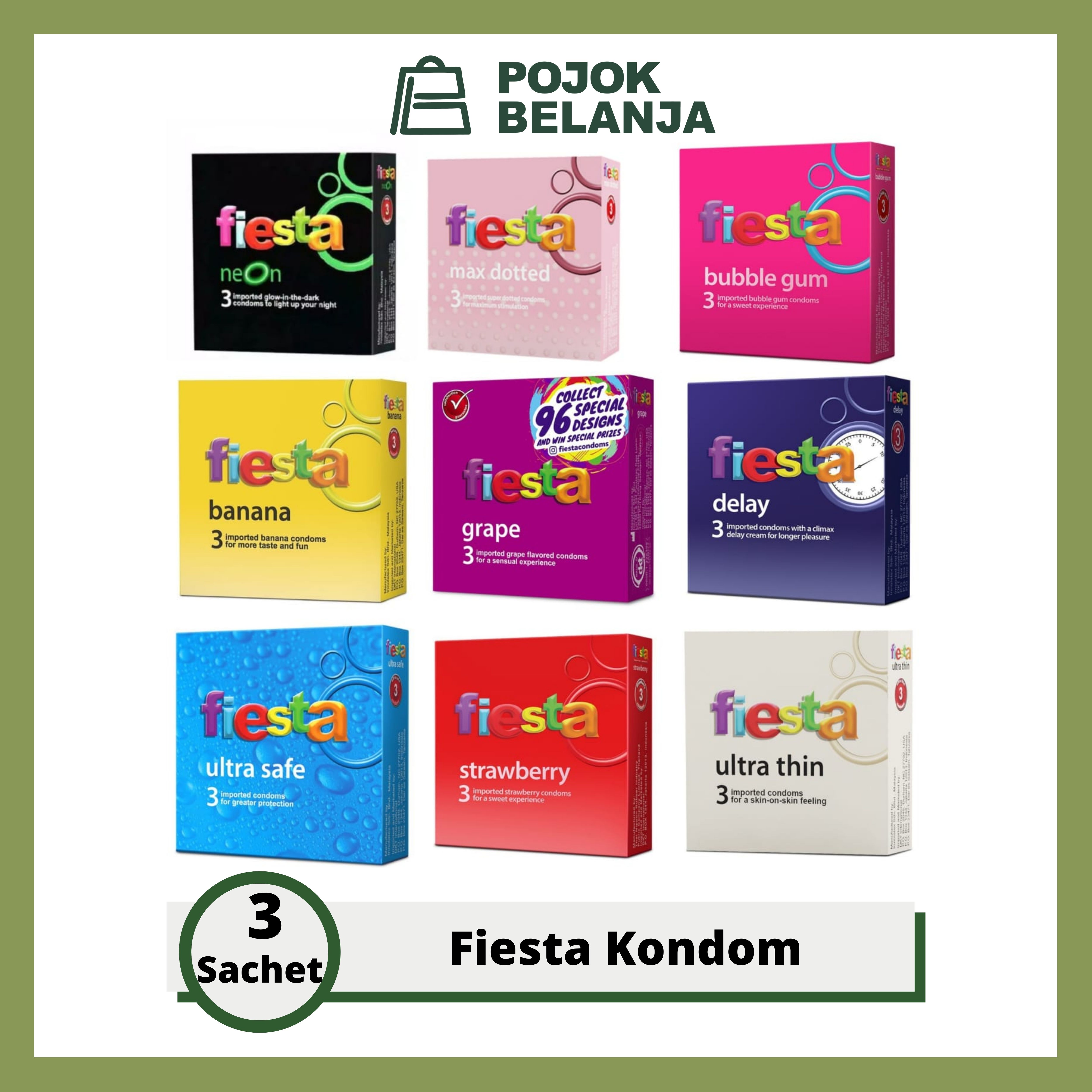Kondom Fiesta Isi 3 Pcs (Max Dotted / Delay / Grape / Grape / Banana ...