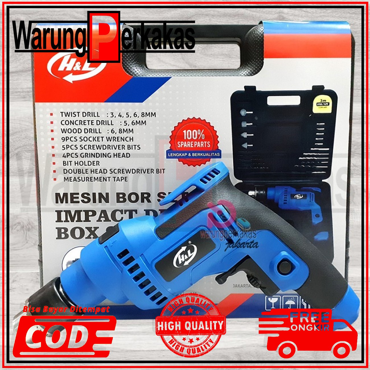 RYU Impact Drill 13mm RID13-1RE Mesin Bor Beton Praktis dengan Set Box ...