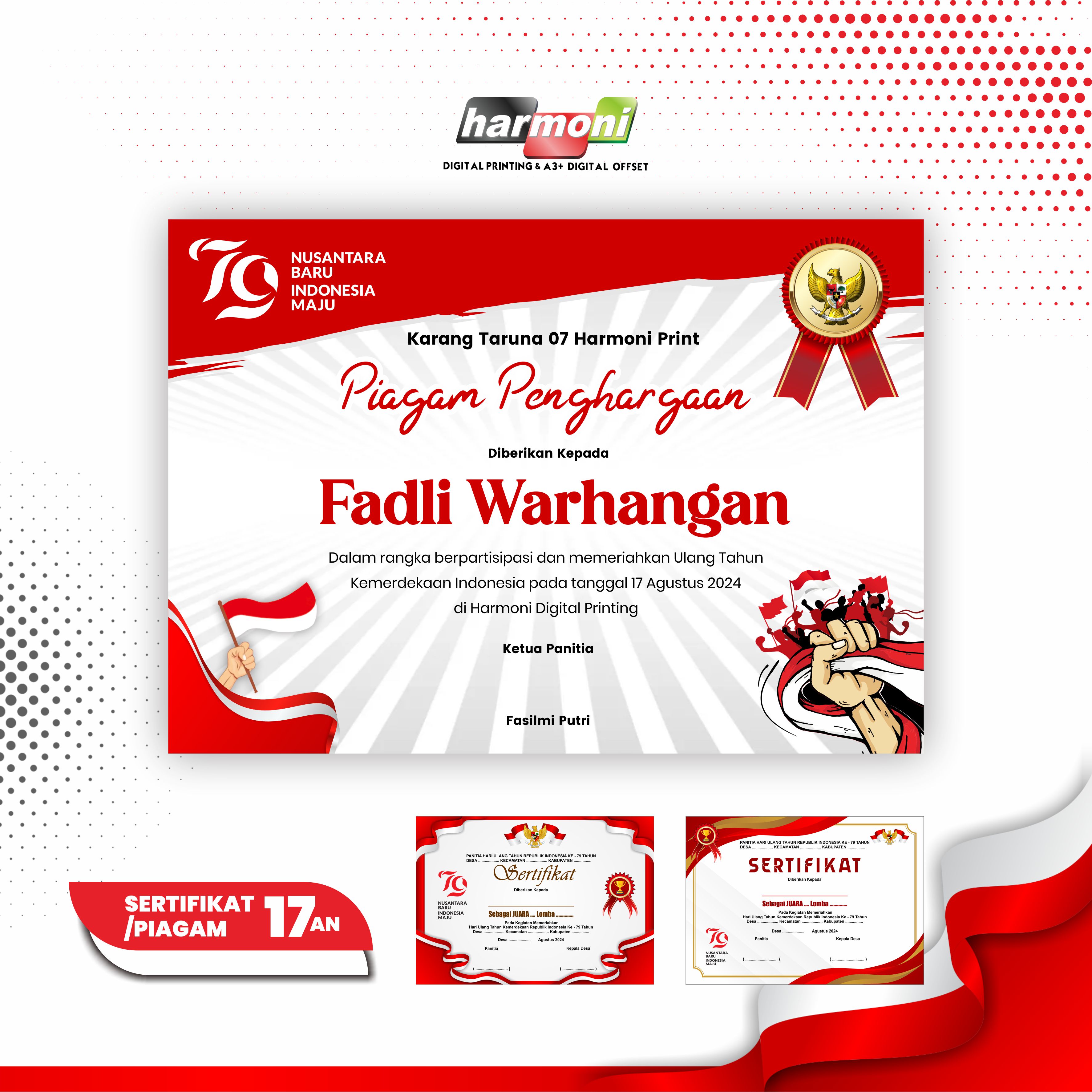 Sertifikat Piagam Lomba Ukuran A4 -Tema Kemerdekaan 17 Agustus ...