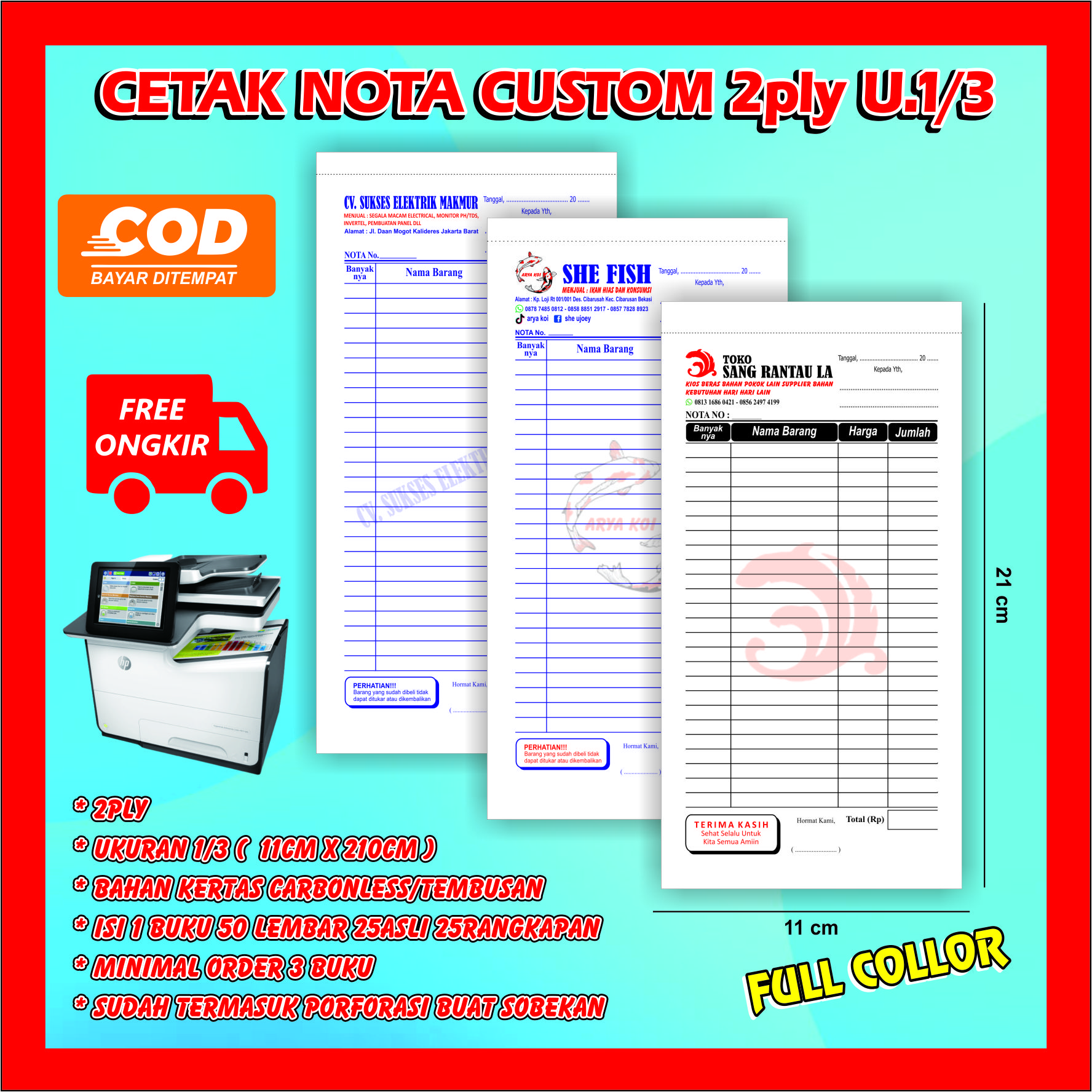Cetak Nota Custom Nama Sendiri Ukuran 1/3, Cetak Nota Laundry, Cetak ...