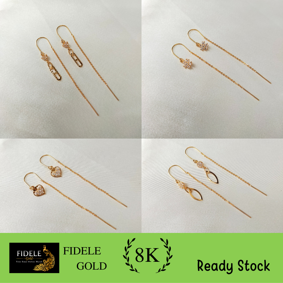 Anting tusuk juntai lestari gold emas asli kadar muda 375 emas ringan ...