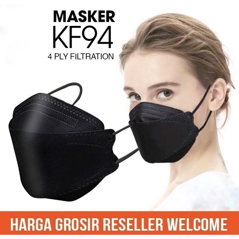 Masker Hitam KF94 3Ply Mask Medis Masker Wajah Polos Muka 1 Pack isi 10 ...