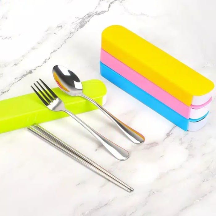 Sendok Set 3IN1 Besi Kotak Warna Alat Makan 3 in 1 Sendok Garpu ...