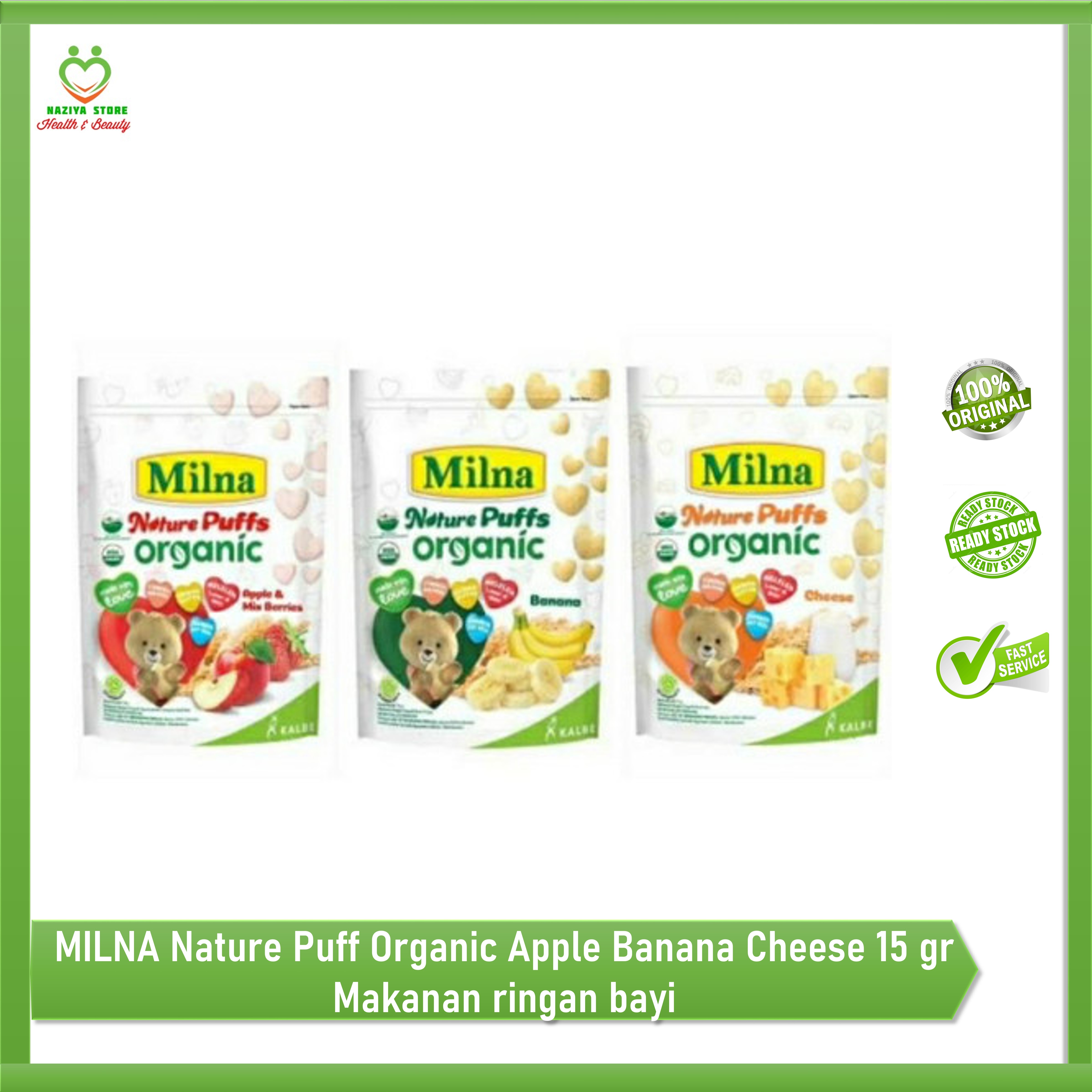 MILNA Nature Puff Organic Apple Banana Cheese 15 gr Makanan ringan bayi ...