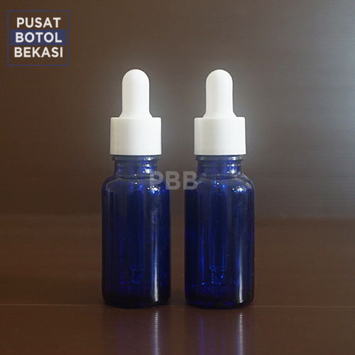 BOTOL KACA PIPET 20ML TEBAL BIRU - RING PUTIH SMOOTH ( ISI 50PCS ...