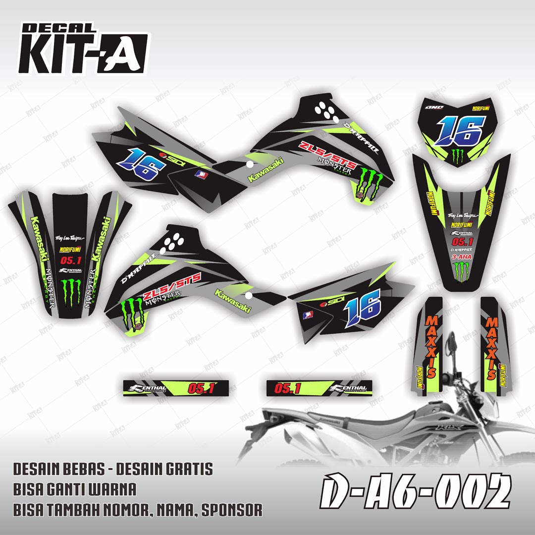 Decal Klx 140 Hijau Hitam Dekal Sticker Striping Stiker Klx 140 D-A6 ...