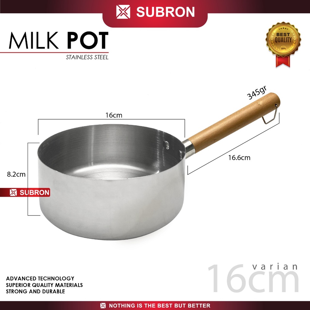 SUBRON Panci susu Milk Pot Pegangan Kayu 14cm 16cm 18cm Stainless Steel ...