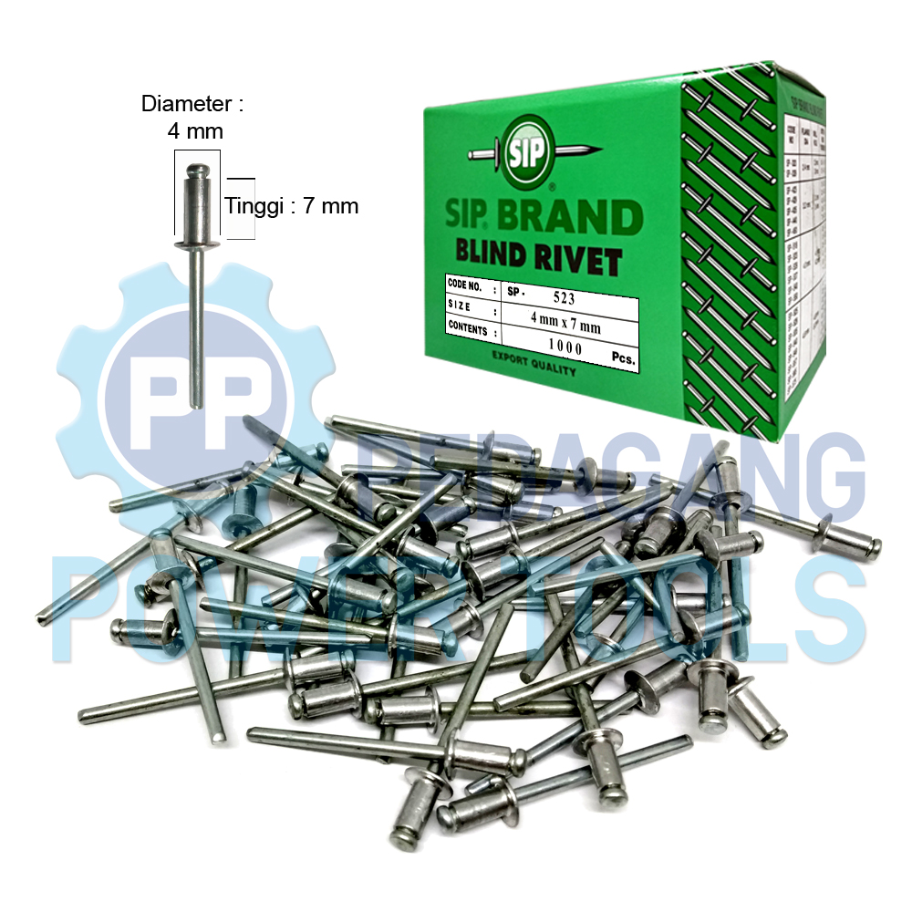 SIP 523 PAKU RIVET 4 x 7 MM BLIND RIPET RIFET TEMBAK 1 PAK 1.000 PCS ...