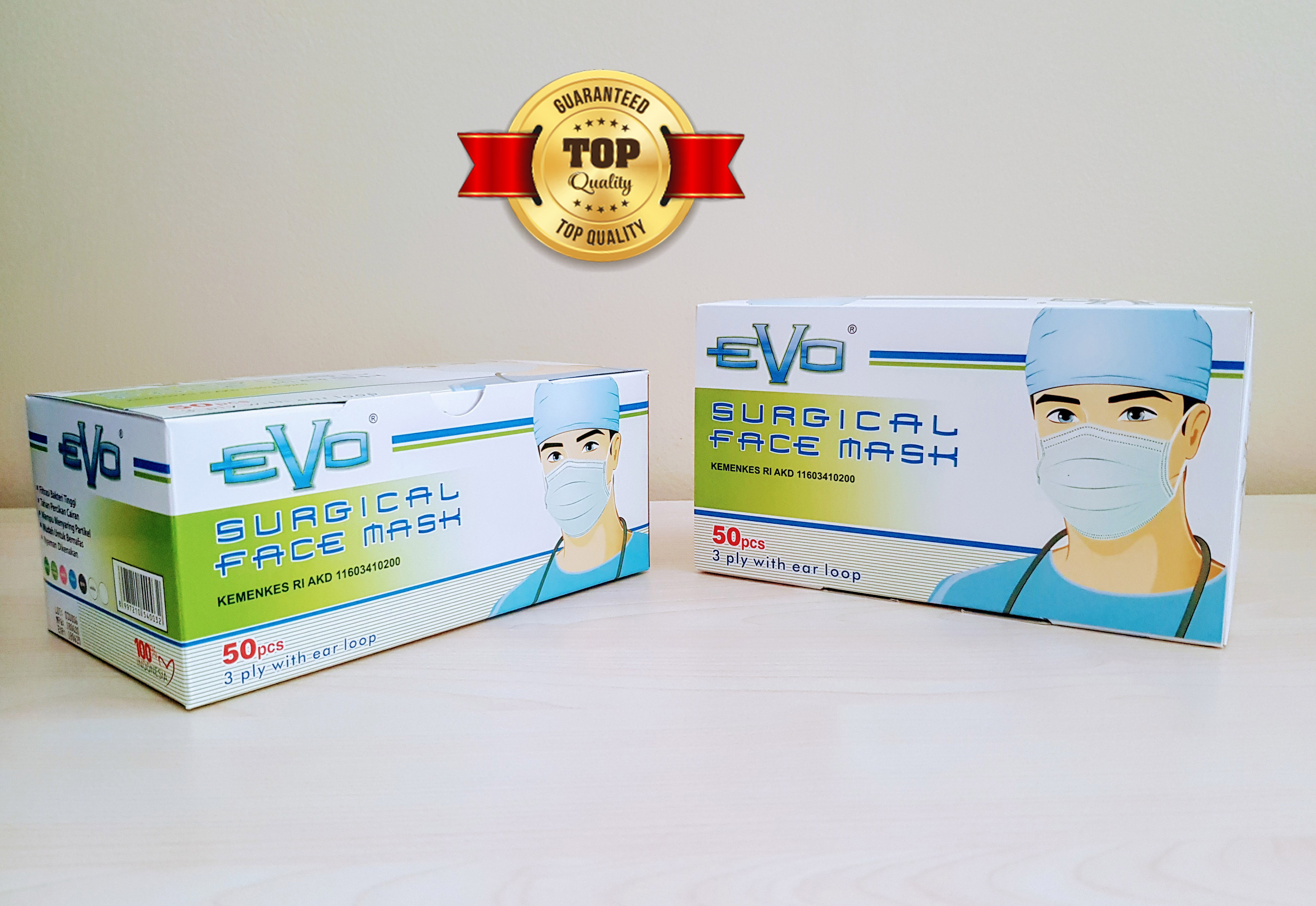 Masker Bedah EVO Surgical Ear Loop Original Face Mask Baru Segel 50 pcs ...