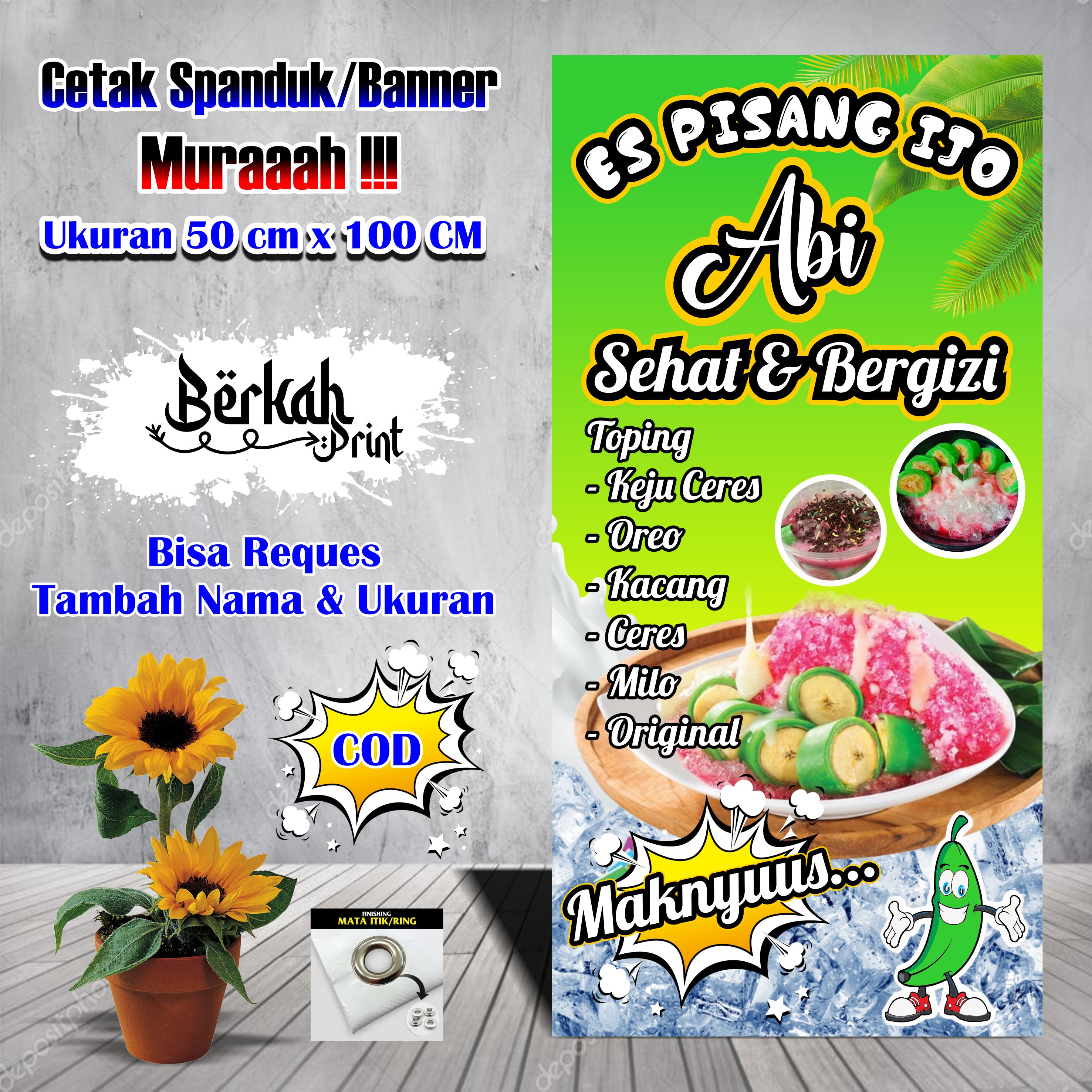 Spanduk Banner Es Pisang Ijo Ukuran 50 cm x 100 cm | Lazada Indonesia