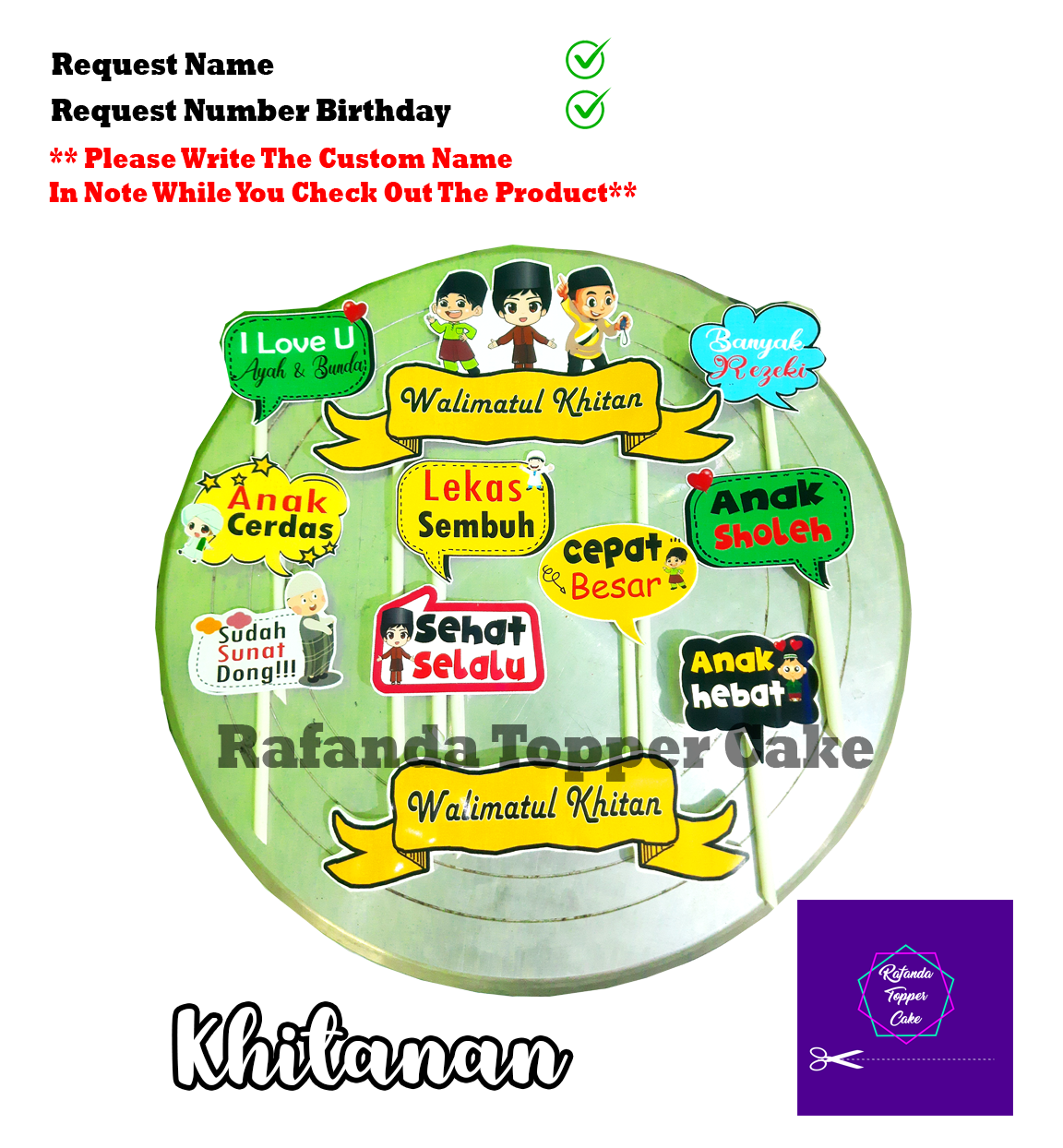 Cake Topper Birthday Khitanan / Walimatul khitan gratis custom nama ...