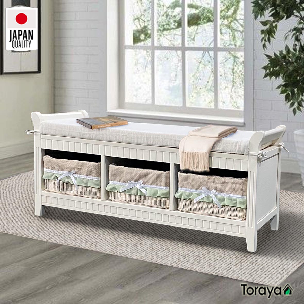 TORAYA Bangku Bench Laci Rotan Murah Putih Jasmine Bench Chair | Lazada ...