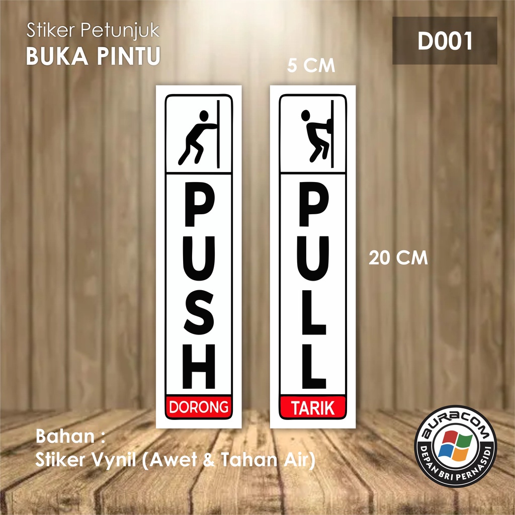 Akrilik | Sticker Stiker | Buka Pintu | Push Pull Dorong Tarik Geser | 1 pasang | Bahan Vinyl ...