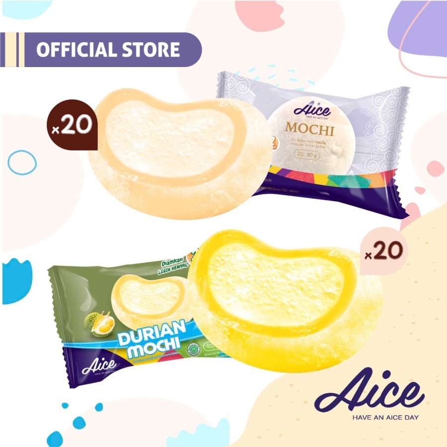 Paket Aice ice cream Mochi Duo C (20 VANILA & 20 DURIAN) | Lazada Indonesia