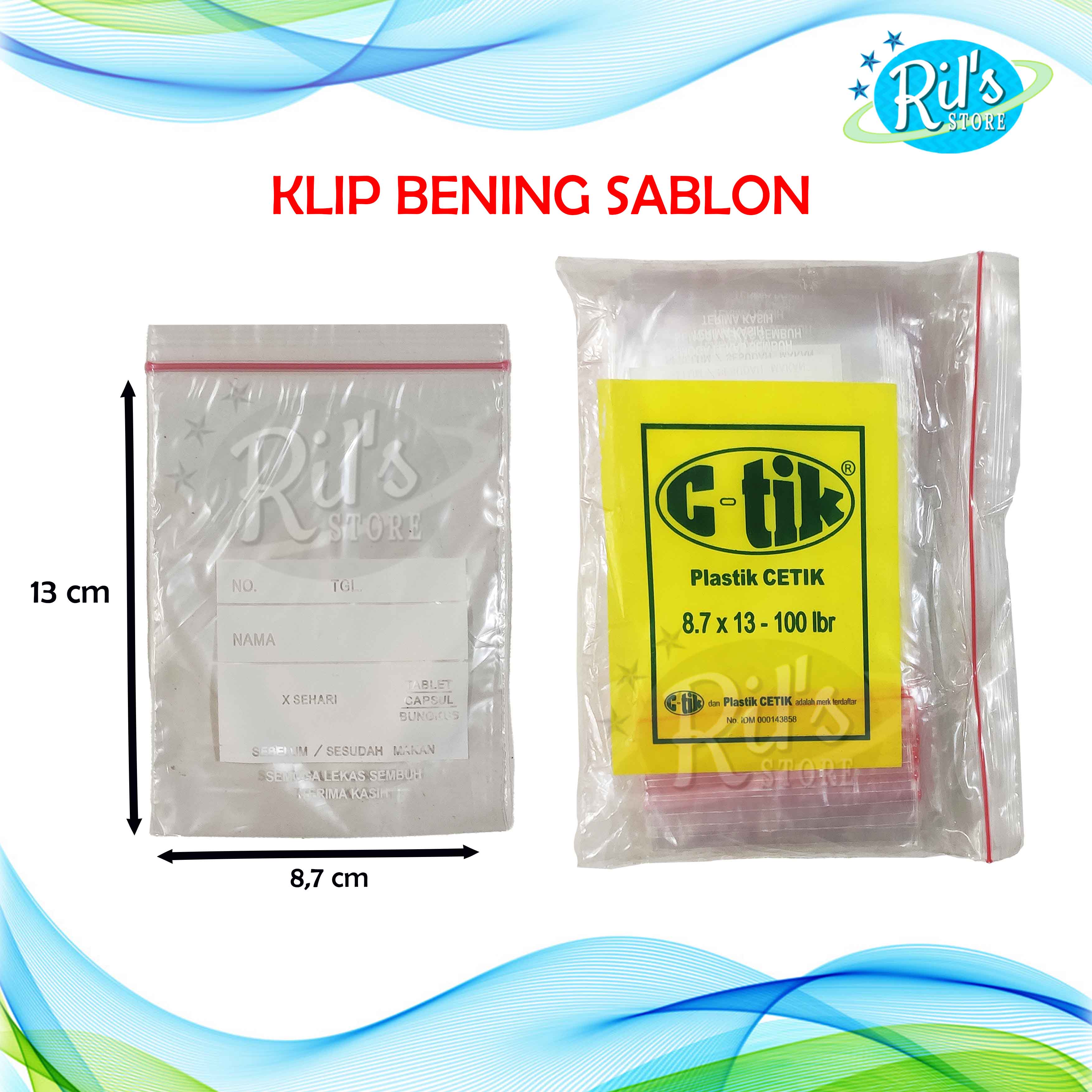 Plastik Klip Obat Bening Sablon 8,7x13cm C-Tik / Ziplock Bening Sablon ...