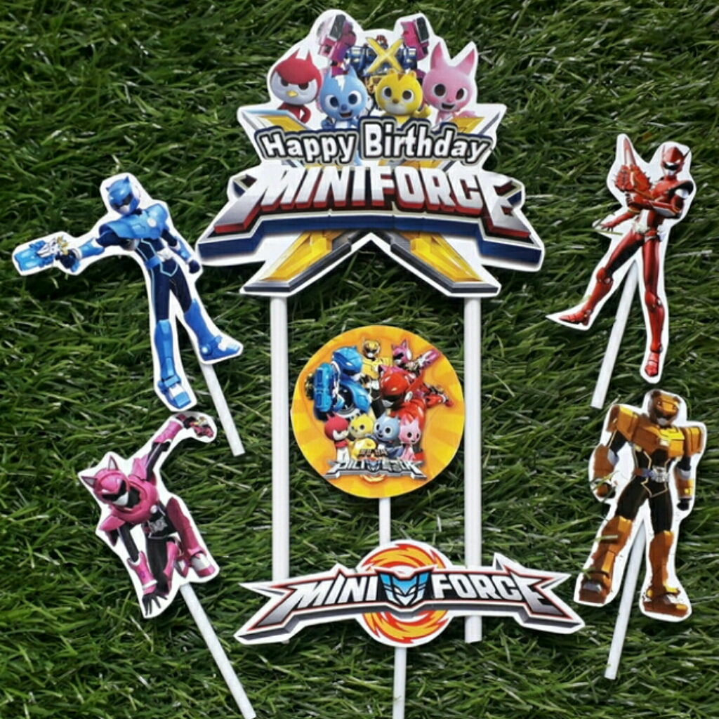 satu set isi 7 cake topper hiasan kue ulang tahun karakter mini force ...