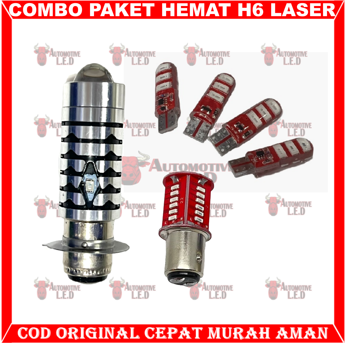ORIGINAL COMBO PAKET HEMAT LAMPU MOTOR LED H6 LASER BOHLAM STOP 30 LED ...