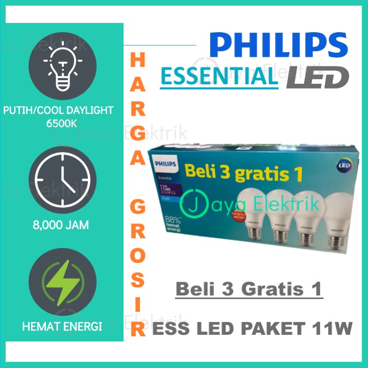 PHILIPS LAMPU LED ESSENTIAL MULTIPACK 11W / 11 WATT PUTIH (BERGARANSI 1 ...