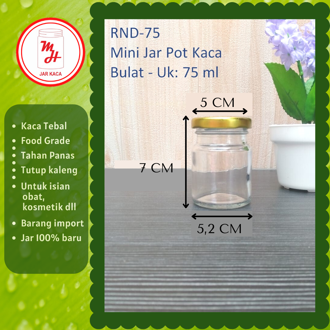 (6 PCS) - RND-75 - JAR / BOTOL / TOPLES KACA BULAT - UKURAN 75 ML / 6 ...