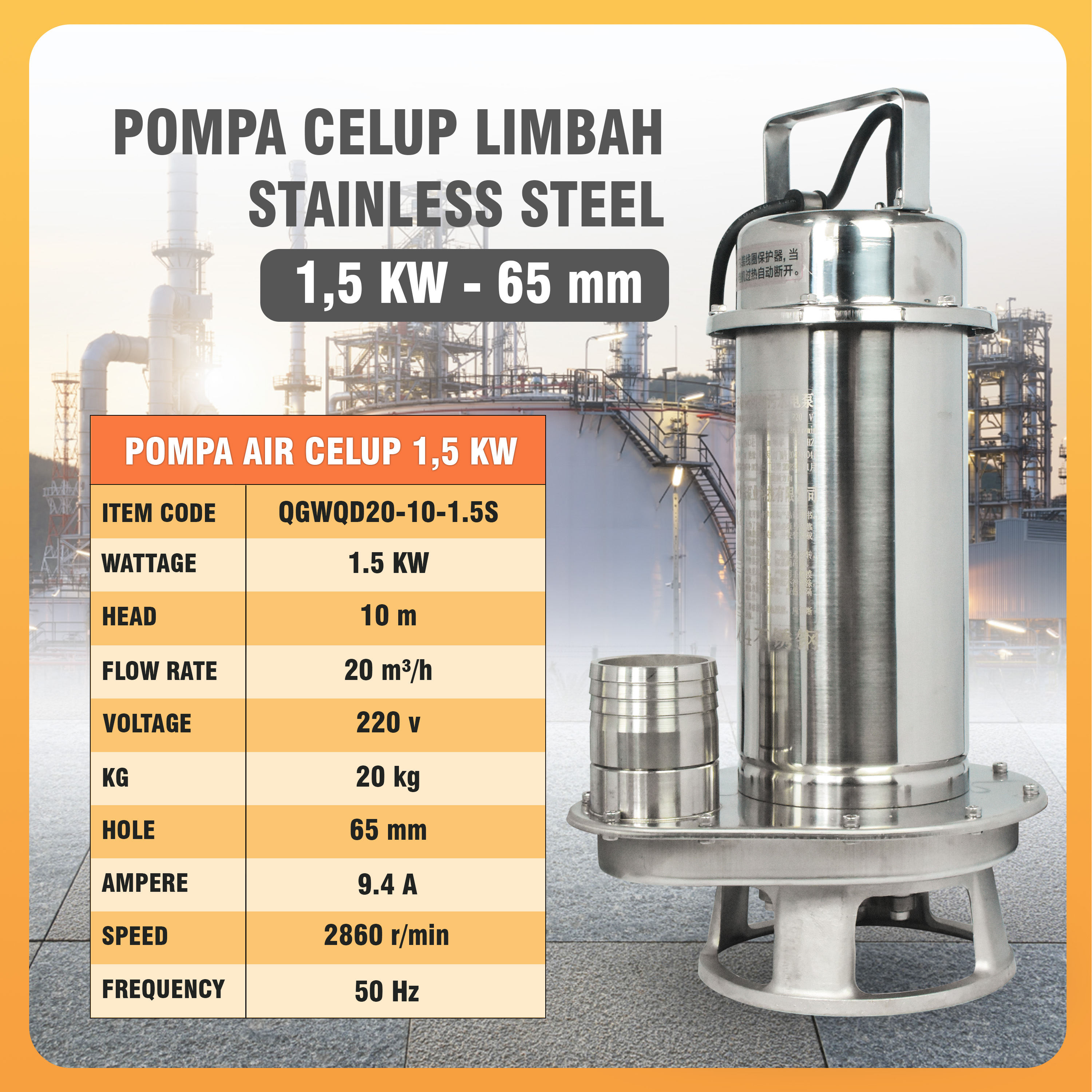 Pompa Air Celup Limbah Stainless steel 1,1 KW 1,5KW air laut – Pompa ...