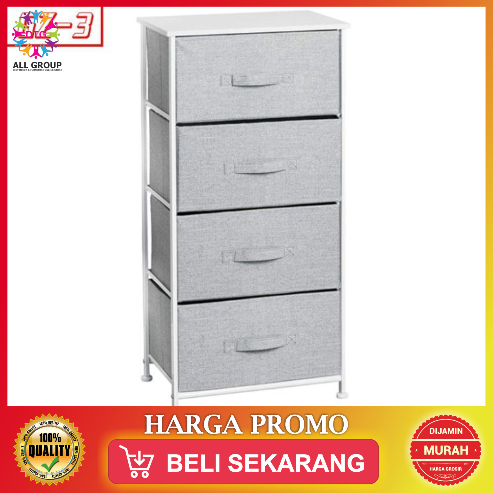 Lemari 4 Laci Kain Linen Rak Lemari laci 4 Susun portable Penyimpanan ...