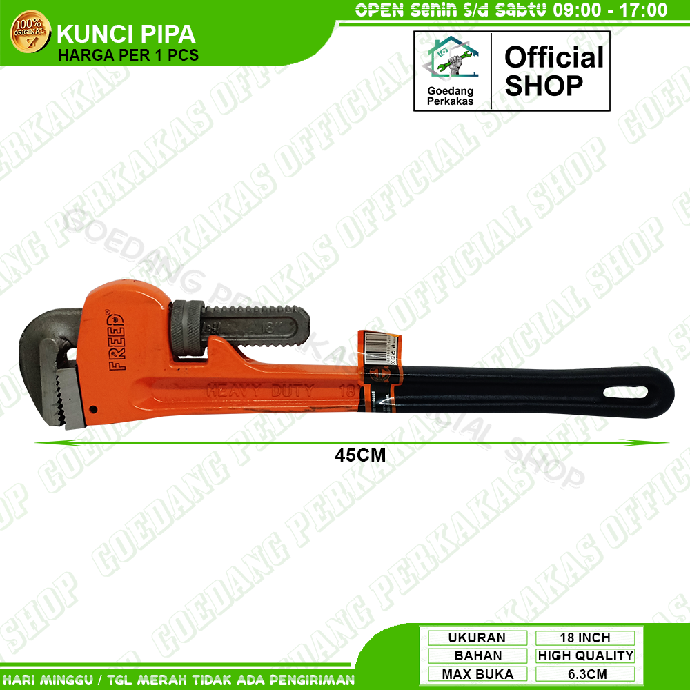Kunci Pipa Gagang Lapis Karet Heavy Duty Ukuran 18" Inch Freed Pemegang ...