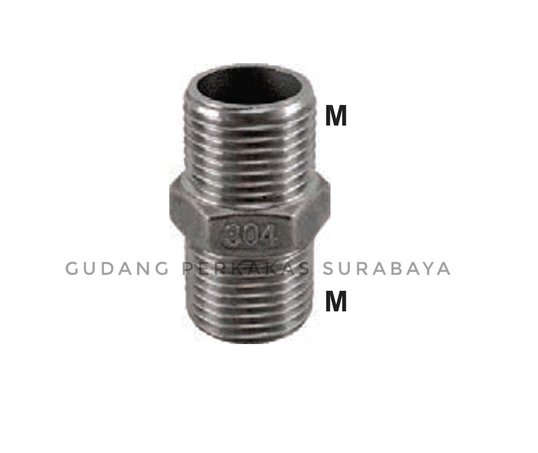MALE NAPLE M x M DRAT PIPA 1/4 SUS304 ADAPTER DRAT DOUBLE NEPEL DOBEL ...