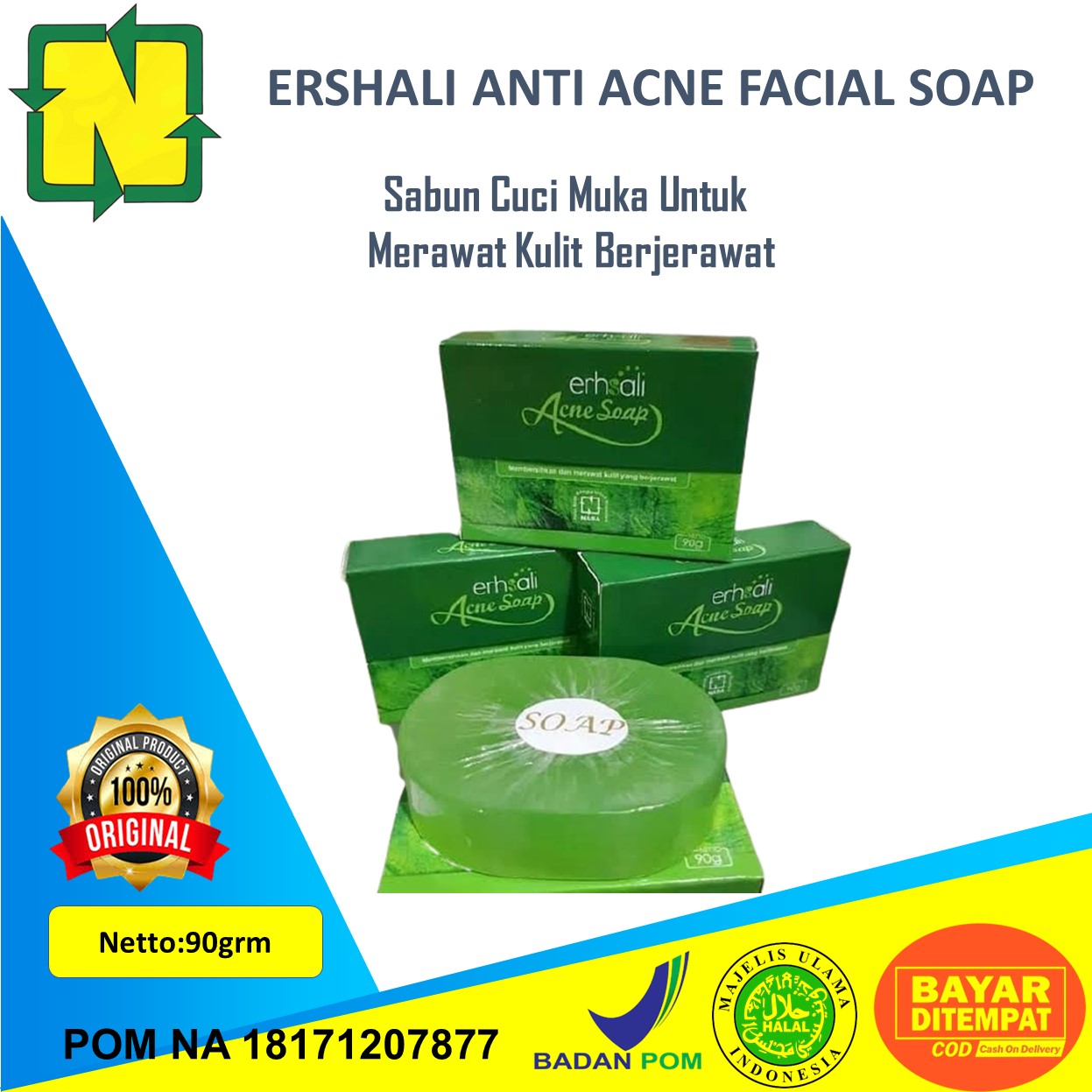 ERSHALI ANTI ACNE FACIAL SOAP -EAFS NASA -SABUN WAJAH BATANGAN -SABUN ...