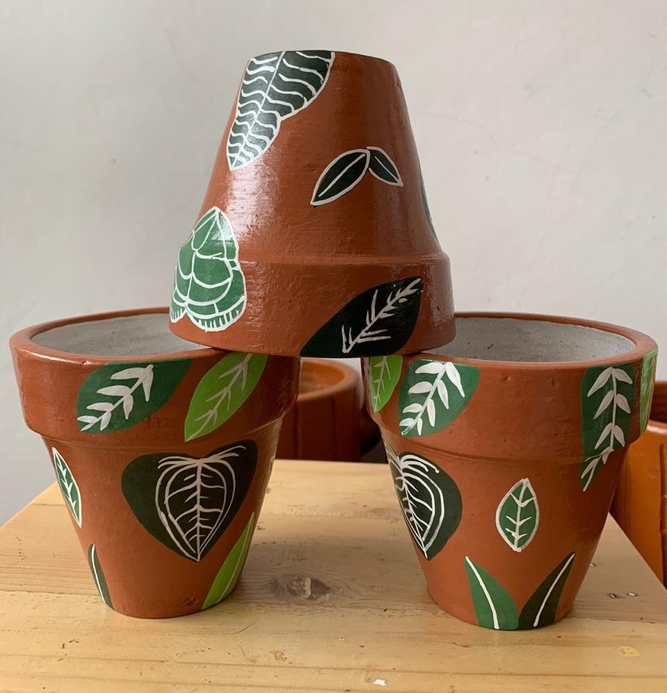 POT LUKIS BUNGA COKLAT D10 POT TERAKOTA POT GERABAH POT TERRACOTTA POT ...