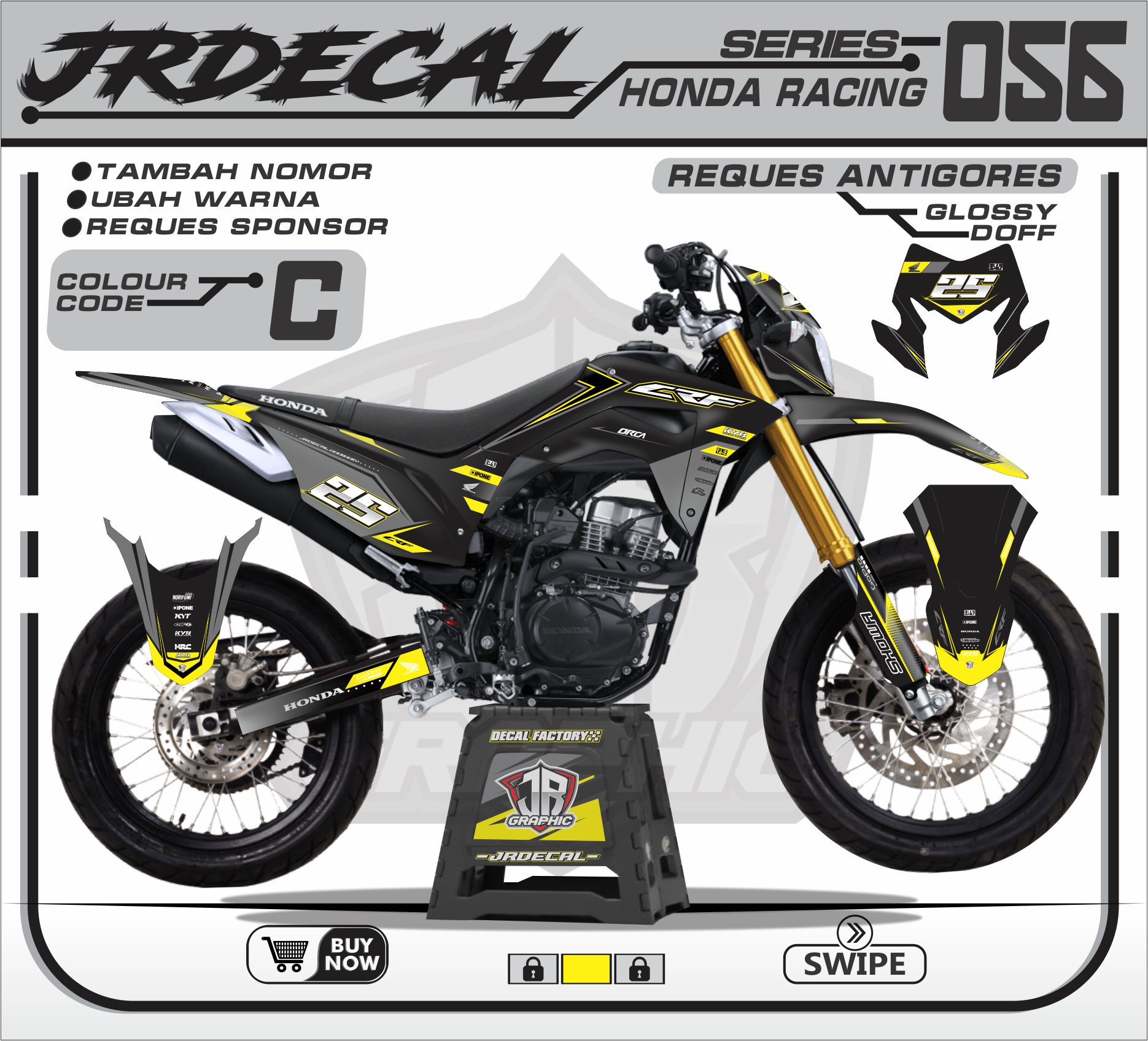 (BISA COD) DECAL STIKER CRF HITAM KEREN TERBARU - STIKER CRF SUPERMOTO ...