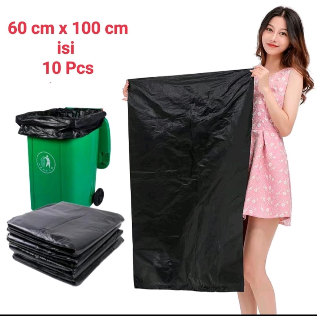 ( 60 x100 cm / 1 pack isi 10 lembar ) Kantong Plastik Sampah 60 x 100 Hitam - HD sampah | Trash ...