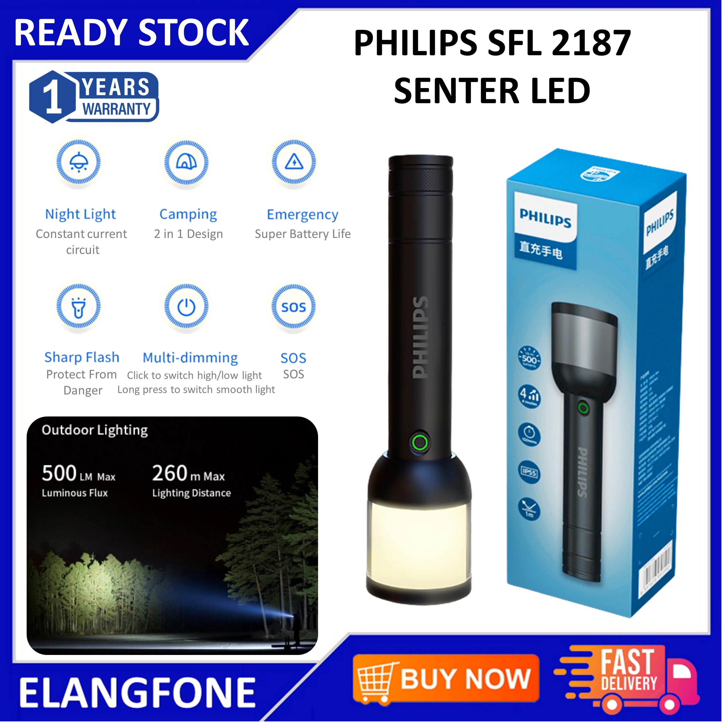 Philips Senter LED Flashlight Led Senter Police Super Terang Tahan Air ...