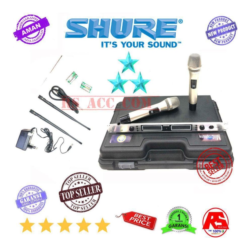 MIC WIRELESS SHURE U2 multi channel freguency bisa di ganti vokal hd ...