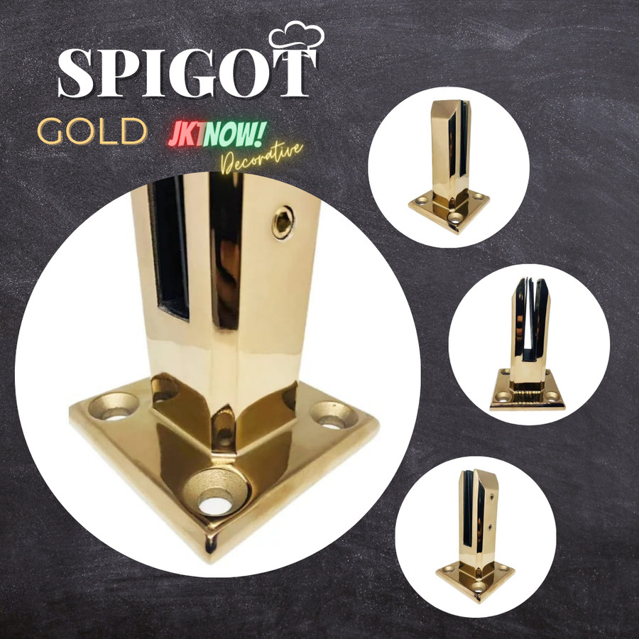 Stainless SPIGOT Mirror Gold Glass Fitting - Penjepit & Ambalan Kaca ...