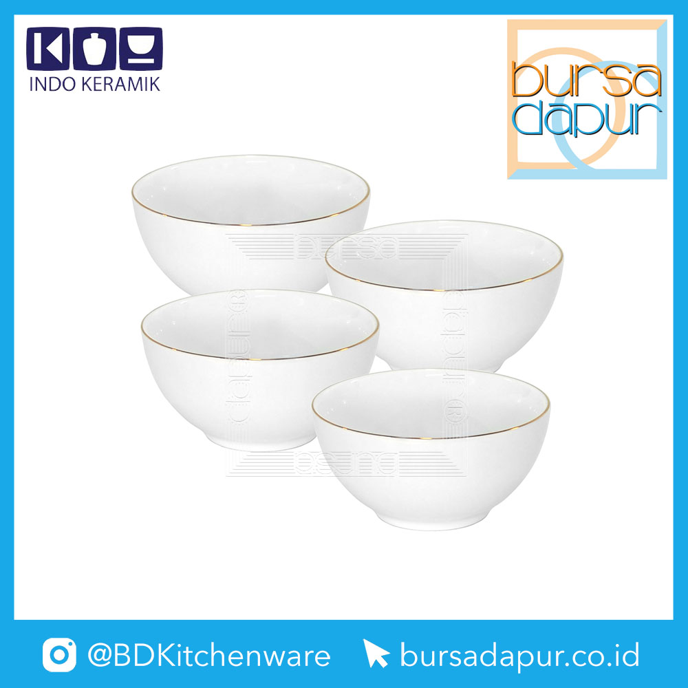 Indo Keramik Gold Lining Single Rice Bowl 4.5 (MK-4.5) 275 ml - SET 4 ...