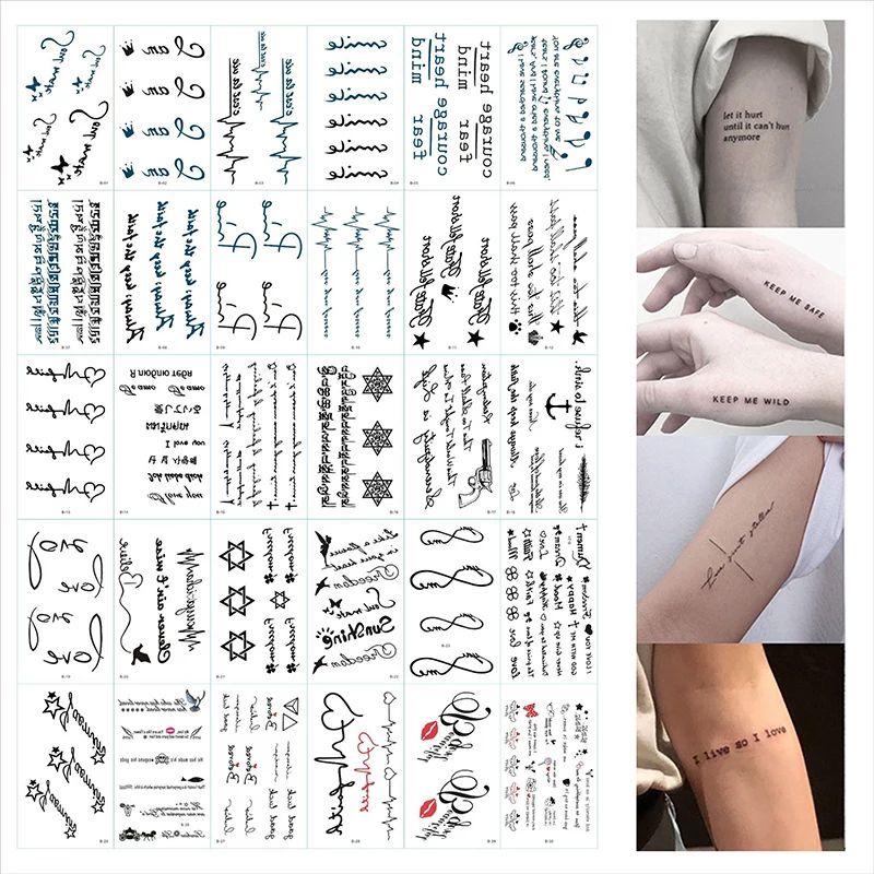 paket 5 lembar Tatto Temporer Tulisan Random acak/ Temporary Tattoo ...