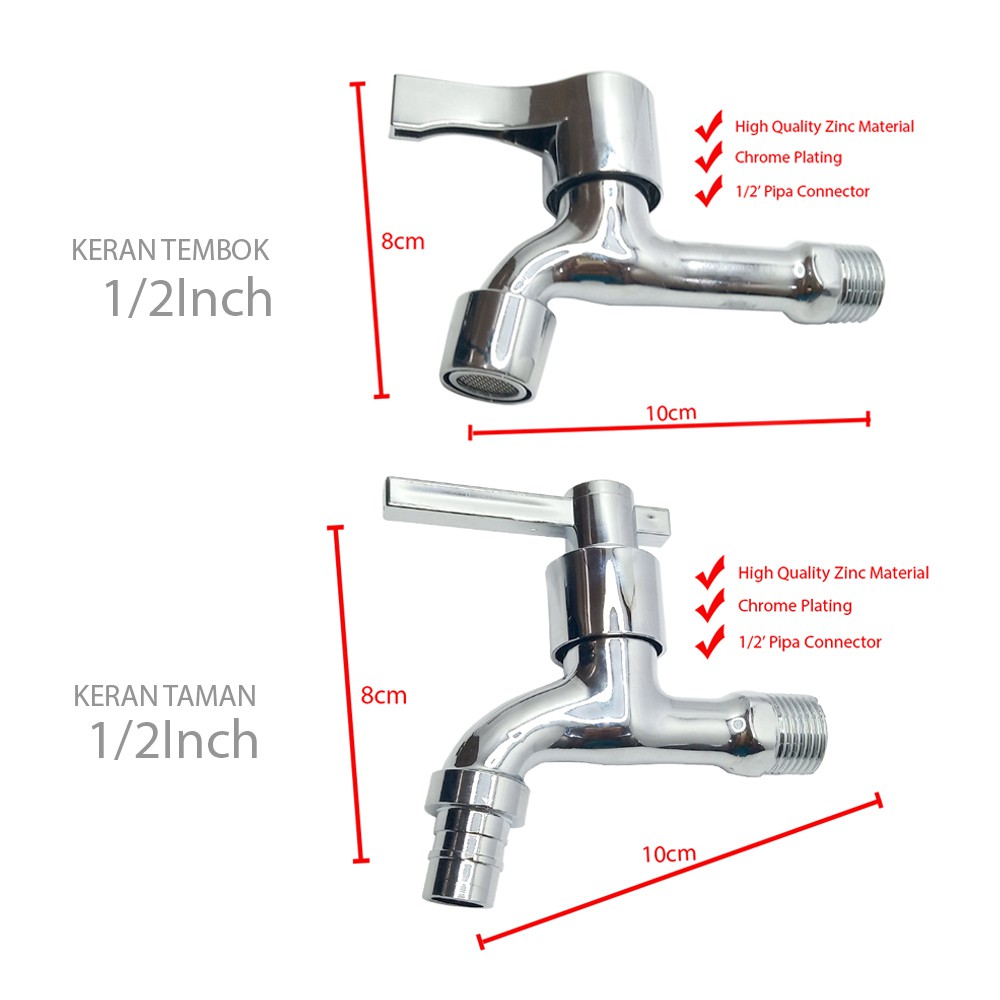 Kran Air Stainless Keran Panas Dingin Kran air taman tembok 1/2Inch ...