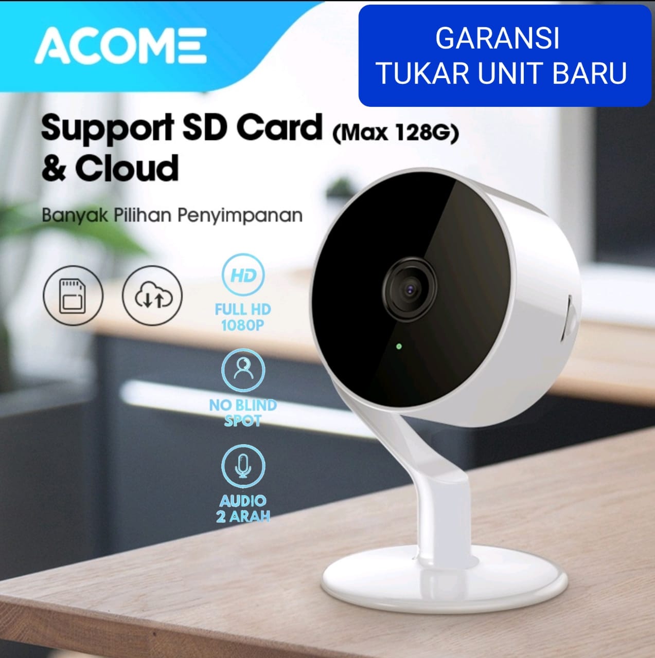 ACOME Smart CCTV Camera Audio FULL HD 1080P No Blind Spot 2 Arah Dalam ...