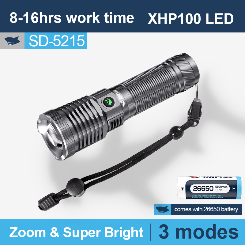 SENTER LED P100 SMILING SHARK SD5215 SUPER TERANG BISA ZOOM BATTERY ...