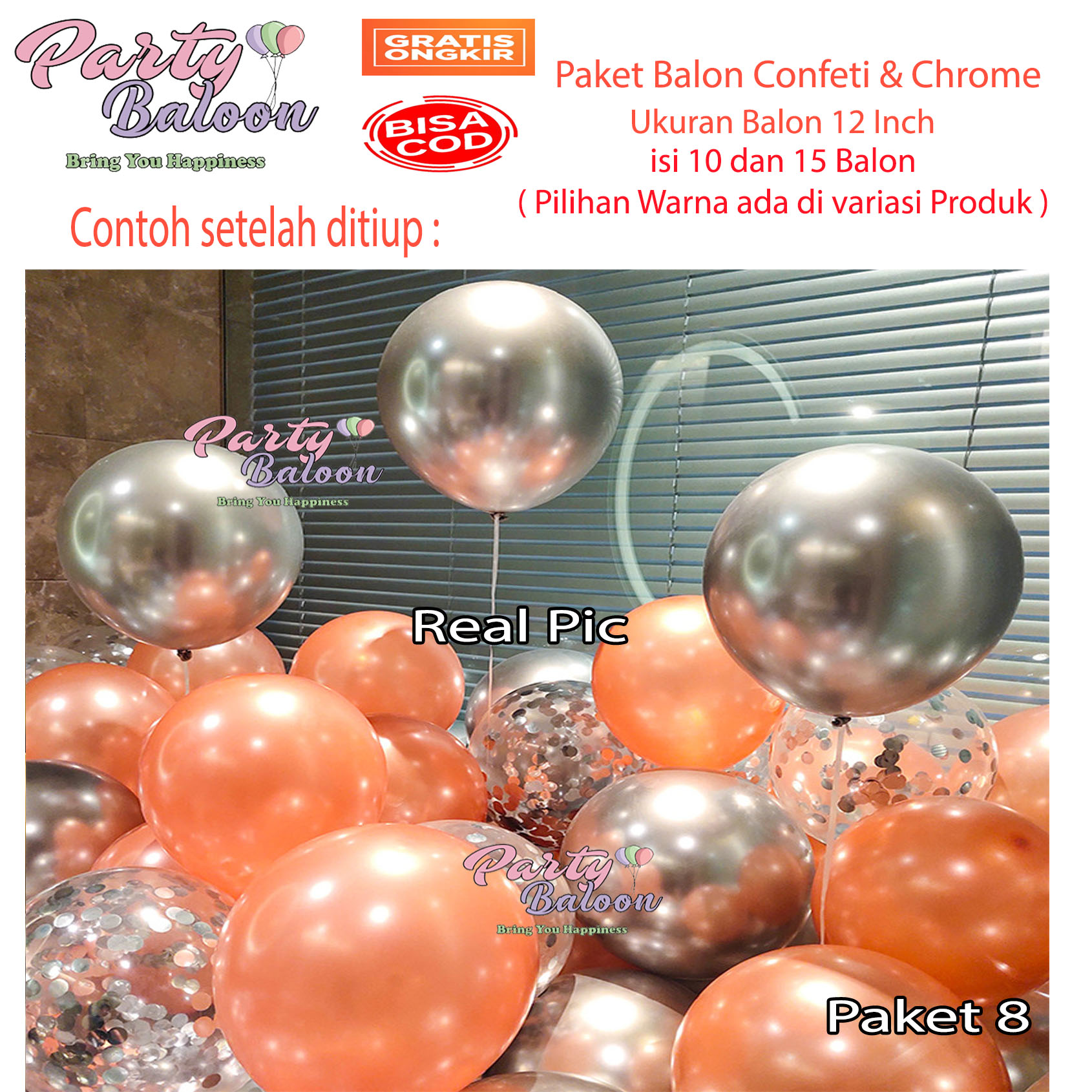 Paket Balon ulang tahun 1 set murah | Balon ultah Glitter isi 10 dan 15 ...