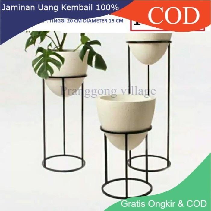 1 SET ISI 3 Standing Pot besi, Dudukan pot besi, rak pot bunga kaki 3 ...