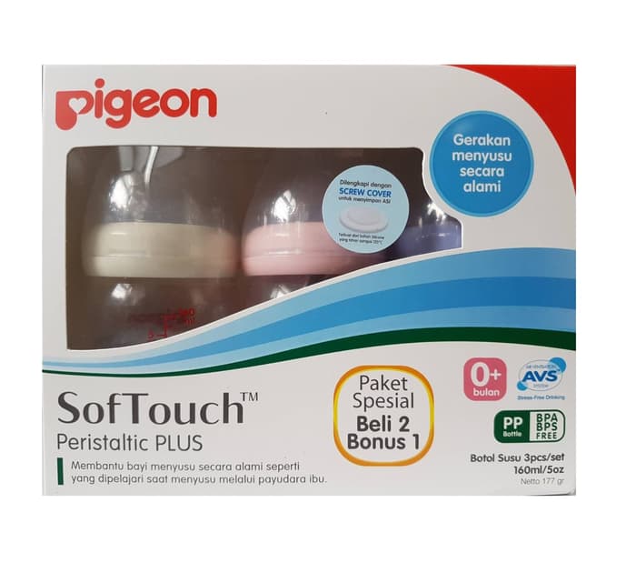 Pigeon [Paket Beli 2 Bonus 1] Bottle Wide Neck 160ml with SofTouch ...