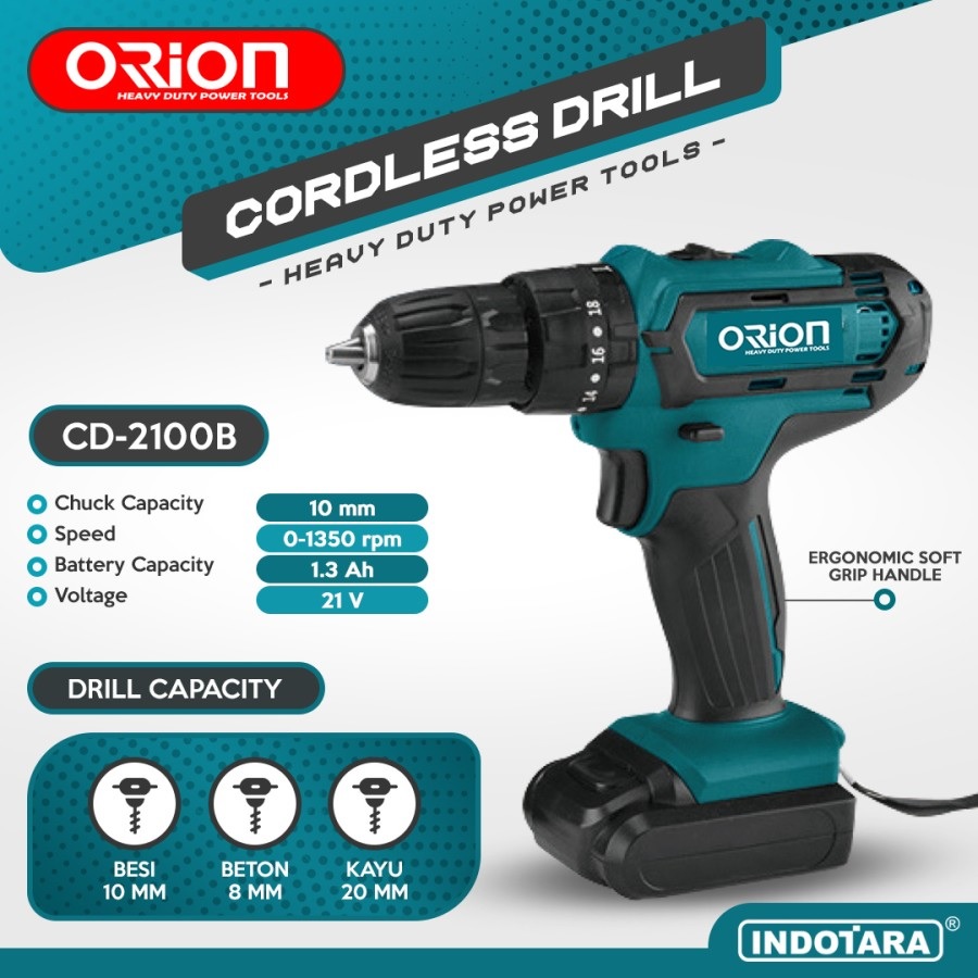 Mesin Bor Baterai Tangan Cordless Drill Battery Orion CD-2100B | Lazada ...