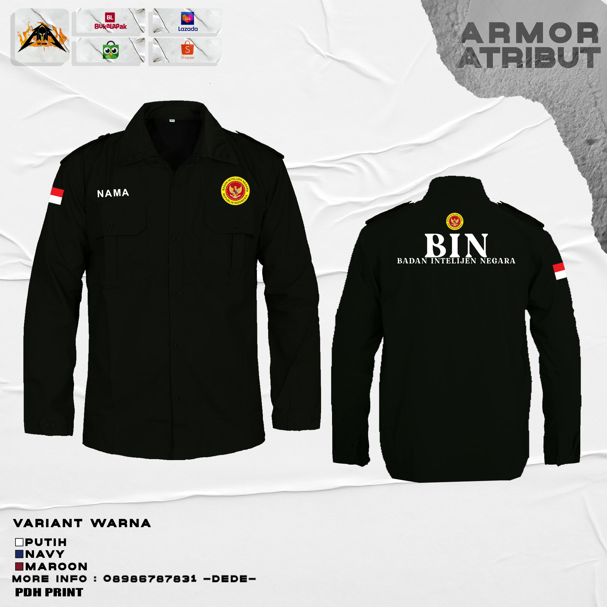 KEMEJA BIN badan intelijen negara tangan panjang | Lazada Indonesia