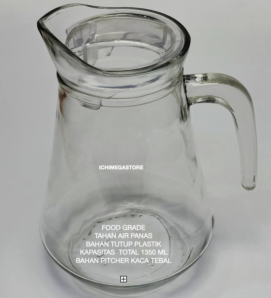 Pitcher Kaca 1,38 Liter Tutup PItcher Water Jug 1380 ml Tempat AIr ...