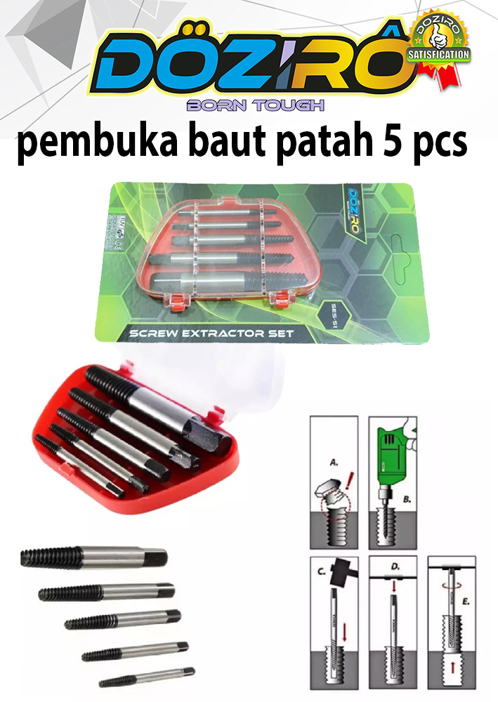 Doziro Hand Tap Balik - Screw Extractor Set 5pcs | Lazada Indonesia