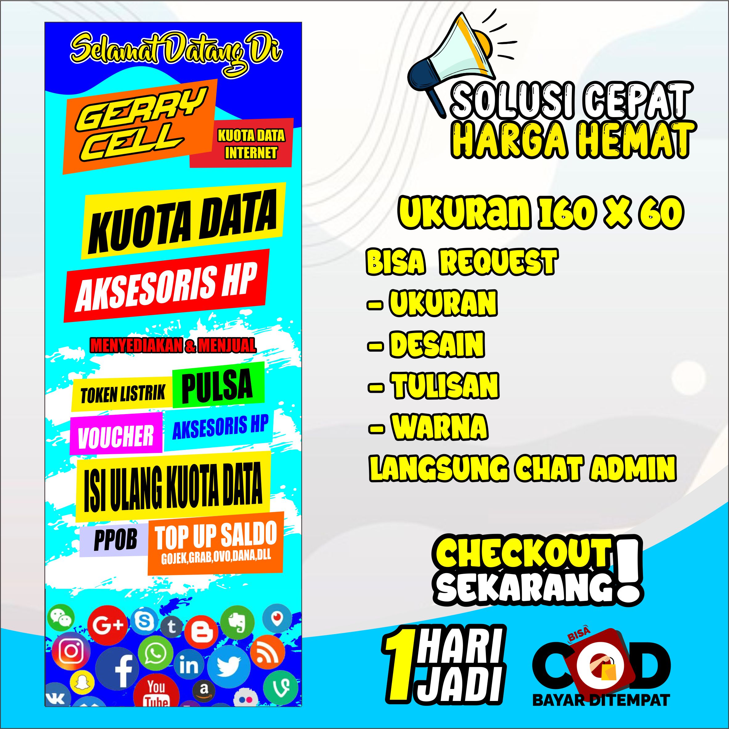 Spanduk Banner Backdrop Pulsa/Konter/Cell Custom Free Ubah Nama dan ...