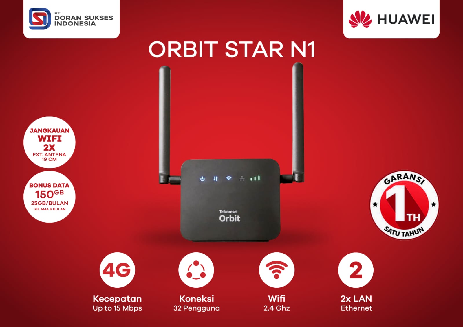 Telkomsel Orbit Star N1 Modem Wifi 4G High Speed Bonus Data | Lazada ...